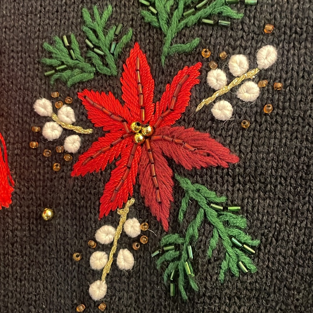 Christmas Zip Sweater Cardigan Poinsettias Mistletoe … - Gem